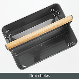 mDesign Plastic Portable Shower Caddy Divided Basket Bin Storage Organizer with Wood Handle for Bathroom Vanity, Dorm Shelf & Cabinet - Holds Shampoo, Conditioner - Aura Collection - Clear/Natural