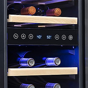 NewAir Freestanding 28 Bottle Dual Zone Wine Fridge, French Door, Black Stainless Steel