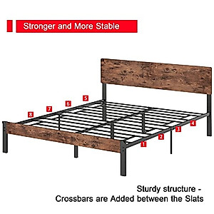 LIKIMIO Queen Bed Frame with Headboard, Strong Steel Slat Support, Tool-Free Assembly, Underbed Storage Space, No Box Spring Needed