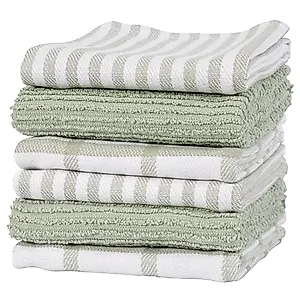 KAF Home Premium Kitchen Towels (18" x 28"), Large 100% Cotton, Flat & Terry Absorbent Dish Towel Set (Sage, 6 Pack)