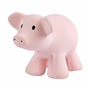 Tikiri My First Farm Animal Pig Natural Rubber Rattle (Pink)