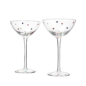 The Wine Savant Polka Dot Confetti Stemmed Martini Glasses 5.8oz Set of 2 Manhattan Glasses for Cocktails, Cosmopolitan, Margarita Coupe Cocktail Glass for Everyday, Weddings, Parties, Home Bar
