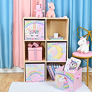 Cube Storage Bins - 4 Pack Fabric Foldable Storage Cube Organizer for Kids Decorative Storage Baskets with Handles 11" x 11" Home Closet Nursery Room Bedroom (Unicorn)