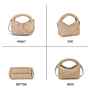 Women Woven Tote Small Crossbody Bag, Weave Quilted Purse Square Shoulder Bag Woven Handbag with Detachable Strap (Khaki)