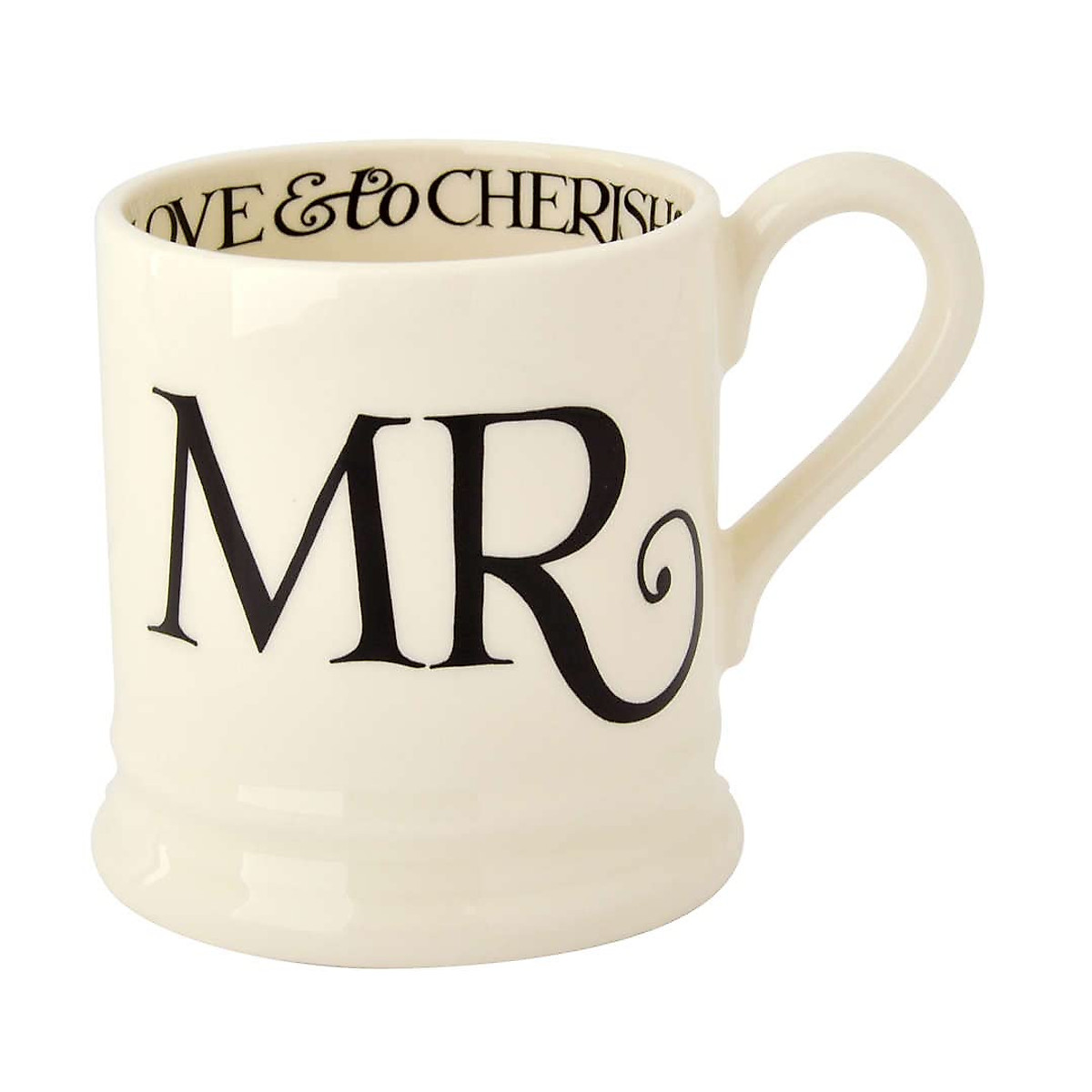 Emma Bridgewater Handmade Ceramic Black Toast Mr & Mrs Script Wedding Gift Set Of 2 Half-Pint Coffee and Tea Mugs