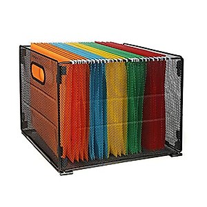 Samstar File Folder Box, Mesh Hanging File Organizer File Crate Folder Bin Holder Storage Box, Letter Size, Black