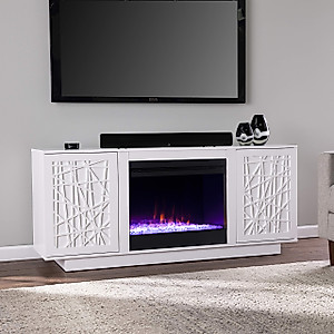 SEI Furniture Delgrave Electric Fireplace TV Stand for TVs up to 56 Inches with Color Changing LED Flame, White