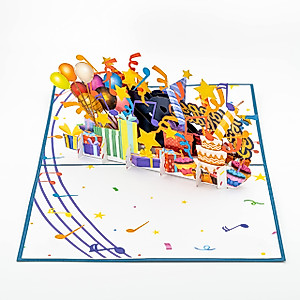 iGifts And Cards Happy 82nd Blue Birthday 3D Pop Up Greeting Card – Awesome 82 Birthday Card For Man, Woman, Happy Eighty Two Birthday Gift For Dad, Mom, Best Husband, Wife Unique Present, 5" X 7"