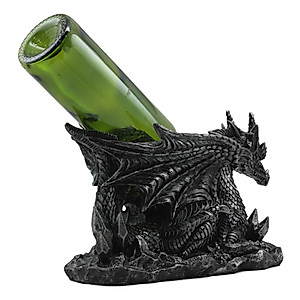 Gothic Faux Stone Old Wise Dragon Blood Centurion Wine Bottle Holder Figurine