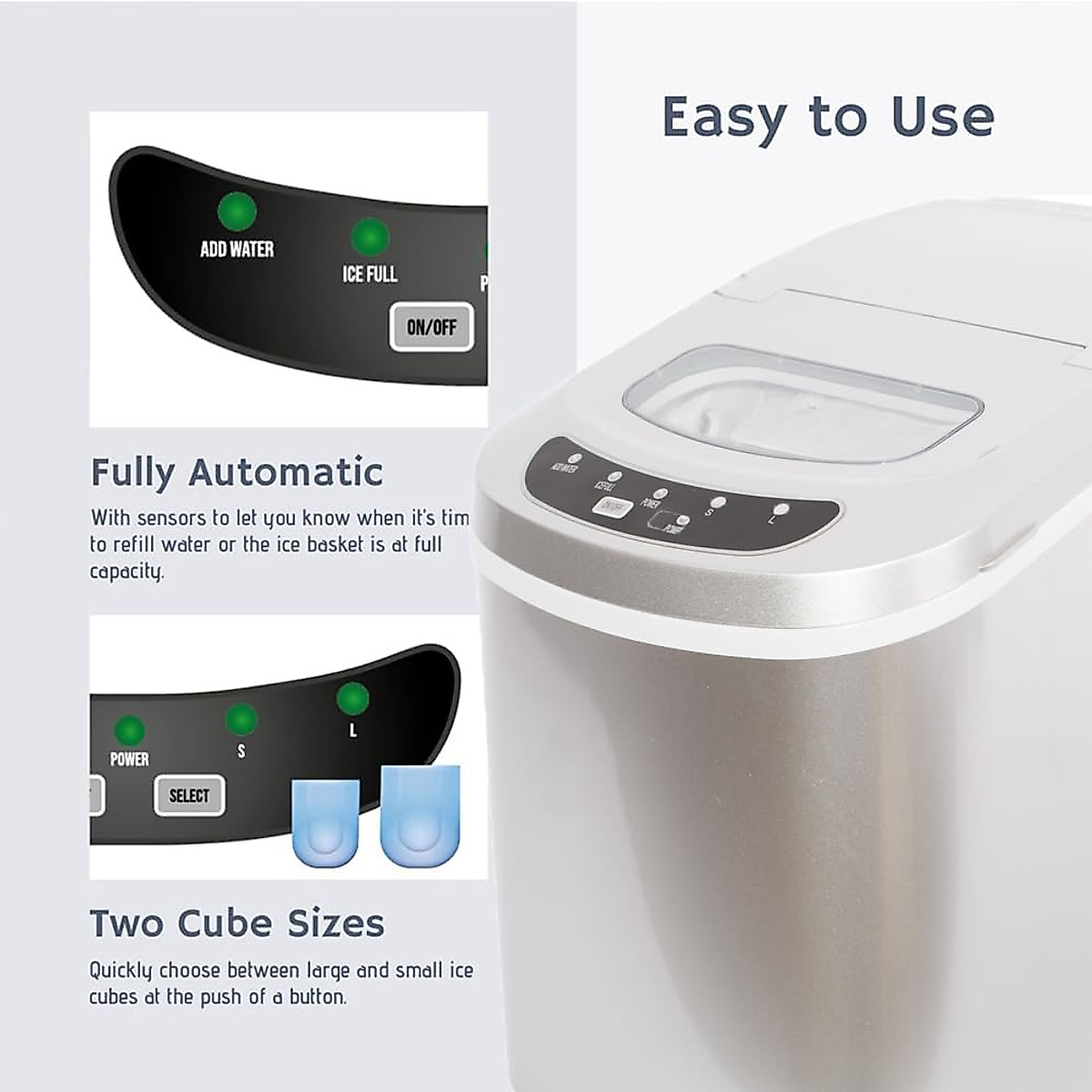 Countertop Ice Maker Nugget pebble Ice Maker Machine Portable Chewable Compact Mini Ice Chip Maker Nugget Machine Produce 26lbs per Day Bullet Soft Ice Cube Fruit Juice Ice, Silver SMETA
