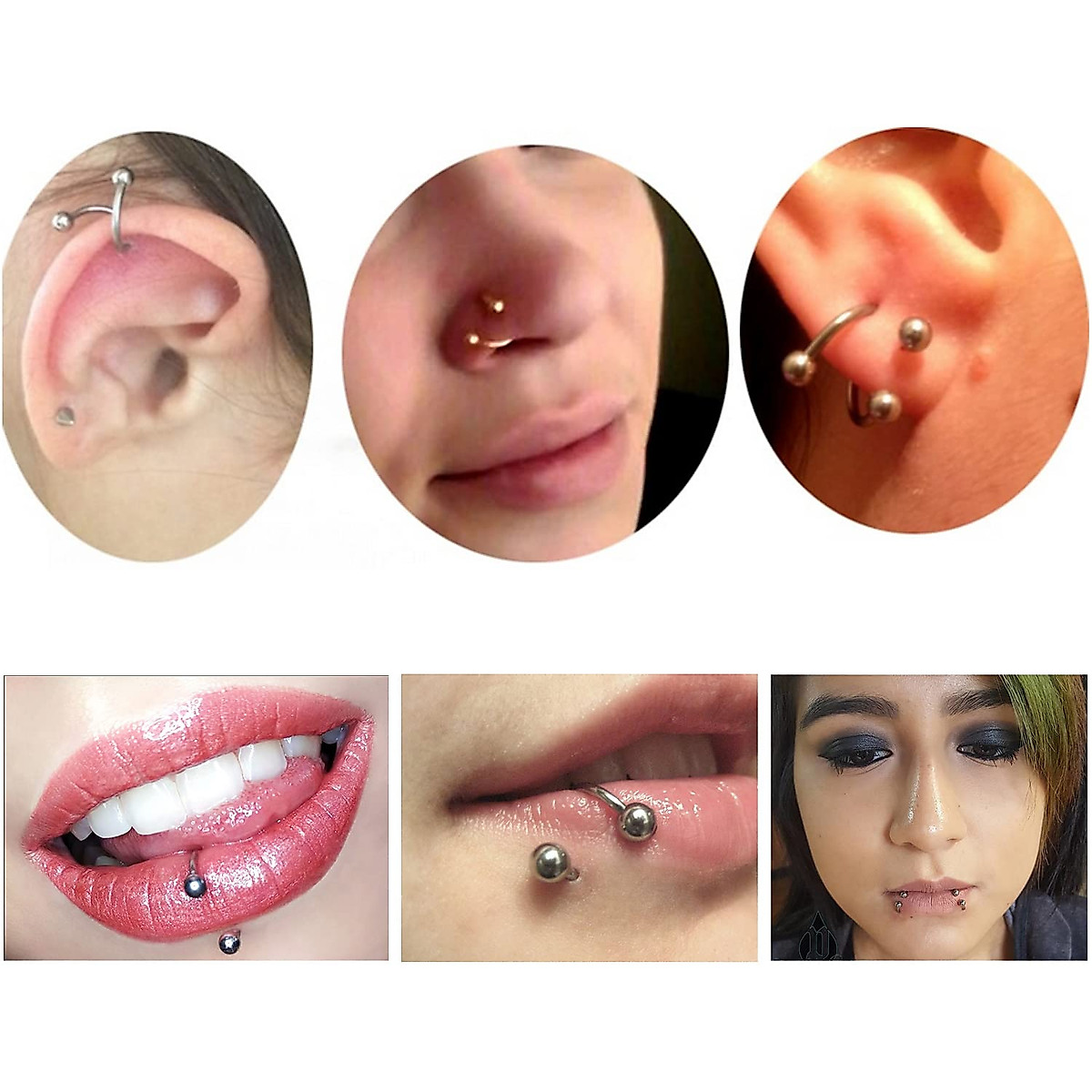 Ocptiy 16G Lip Ring Hoop Piercing Jewelry for Women 16 Gauge Stainless Surgical Steel Spiral Twist Eyebrow Septum Nose Ring Cartilage Tragus Helix Rook Daith Earring Hoop Piercing Jewelry Set Men 8mm