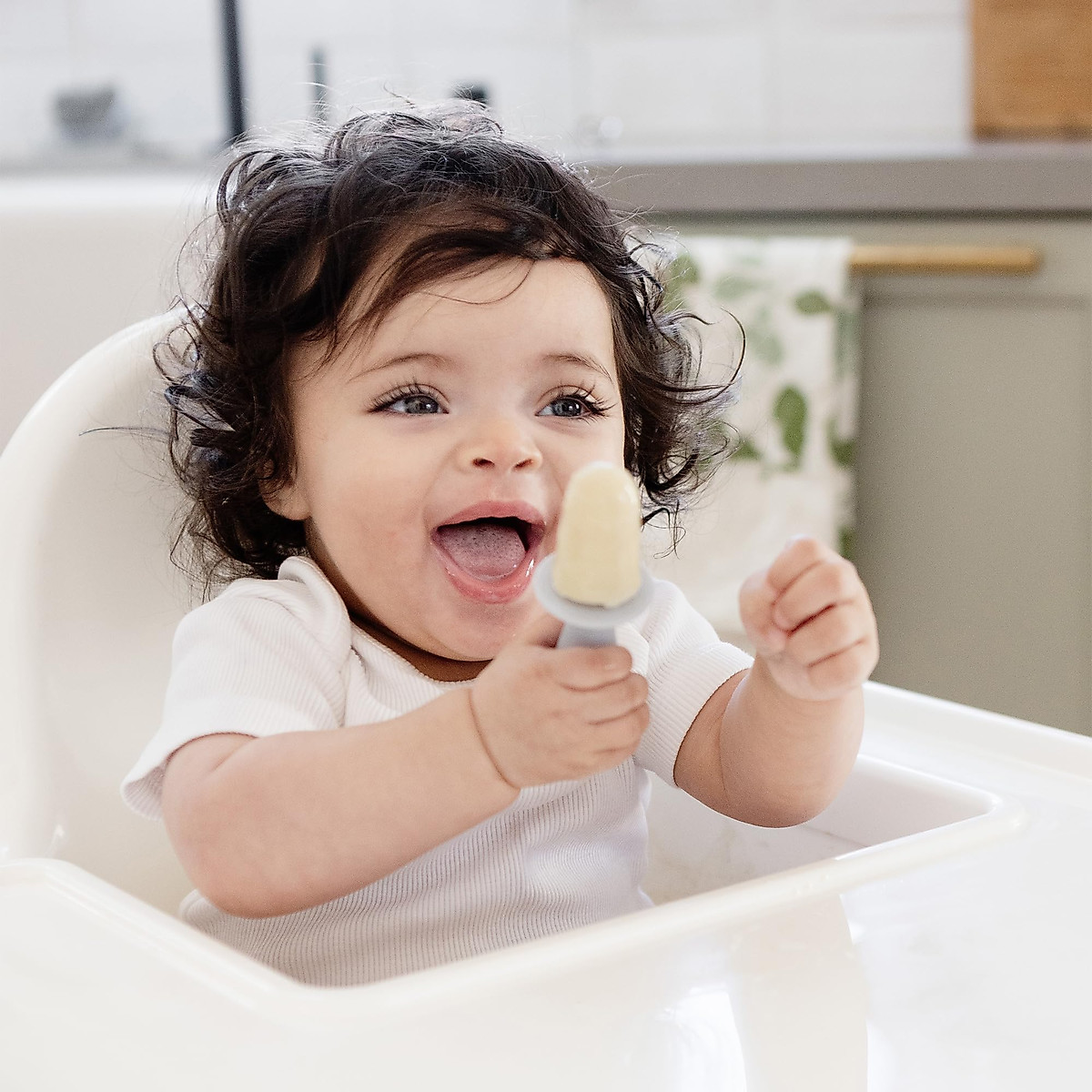 ezpz Tiny Pops (Pewter) - Popsicle Mold Set with Wands for Infants 4 Months + - Two Pack - Baby Essentials - Teething Relief