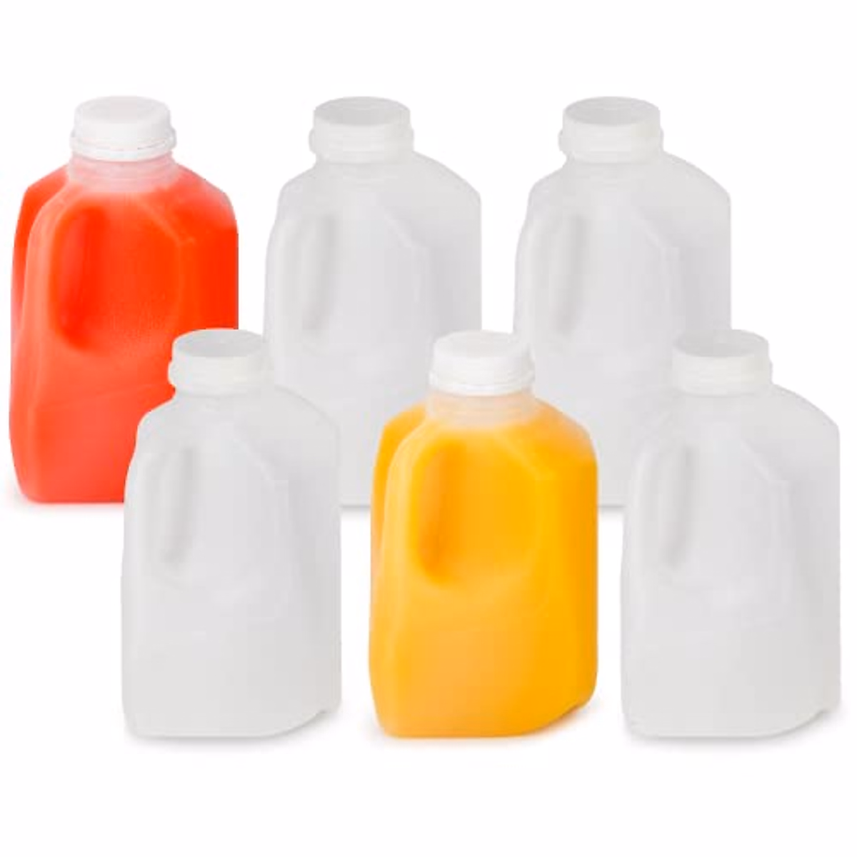 CUNTAIN Juice Bottles – Set of 6 HDPE Plastic Juice Bottles with Caps – 32 oz Empty Containers for Beverages, Milk, Water, Juice – Leakproof Plastic Containers with Lids, Bottles for Juice