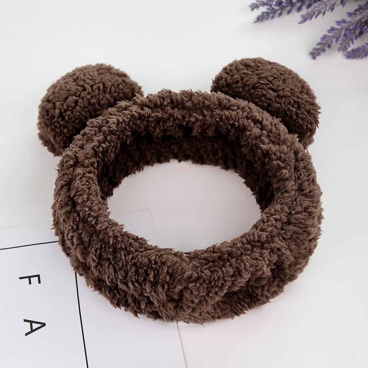 Huachi Spa Headbands for Women Girls Face Washing Makeup Cute Bear Ears Hair Bands Korean Elastic Fluffy Beauty Accessories, Brown