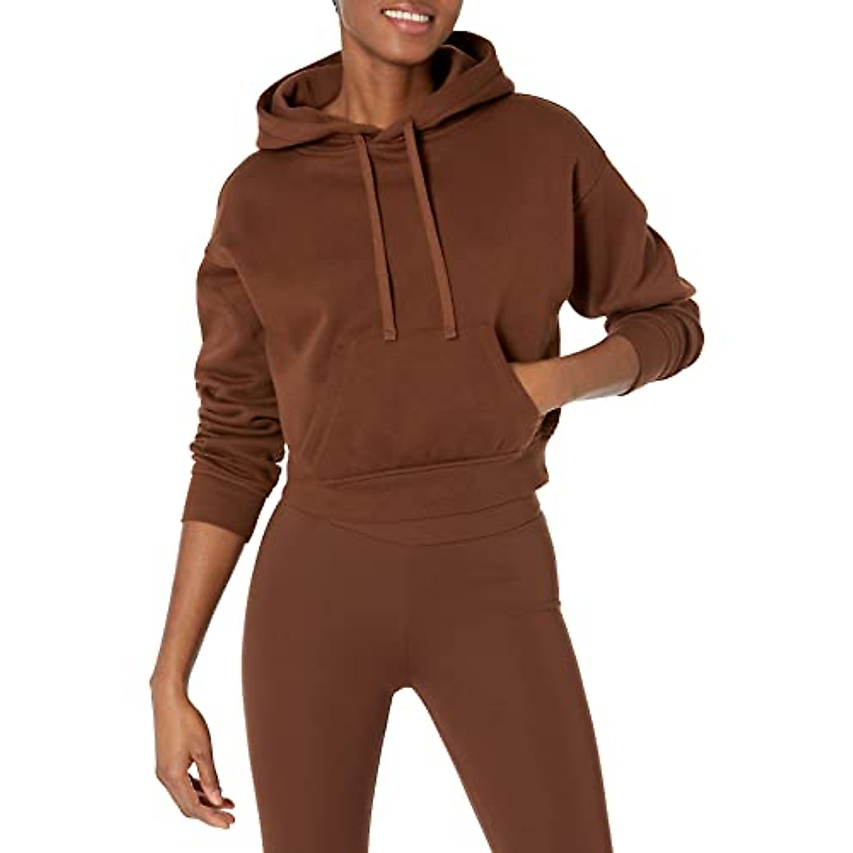 Amazon Essentials Women's Crop Hoodie Sweatshirt (Available in Plus Size), Deep Brown, Medium