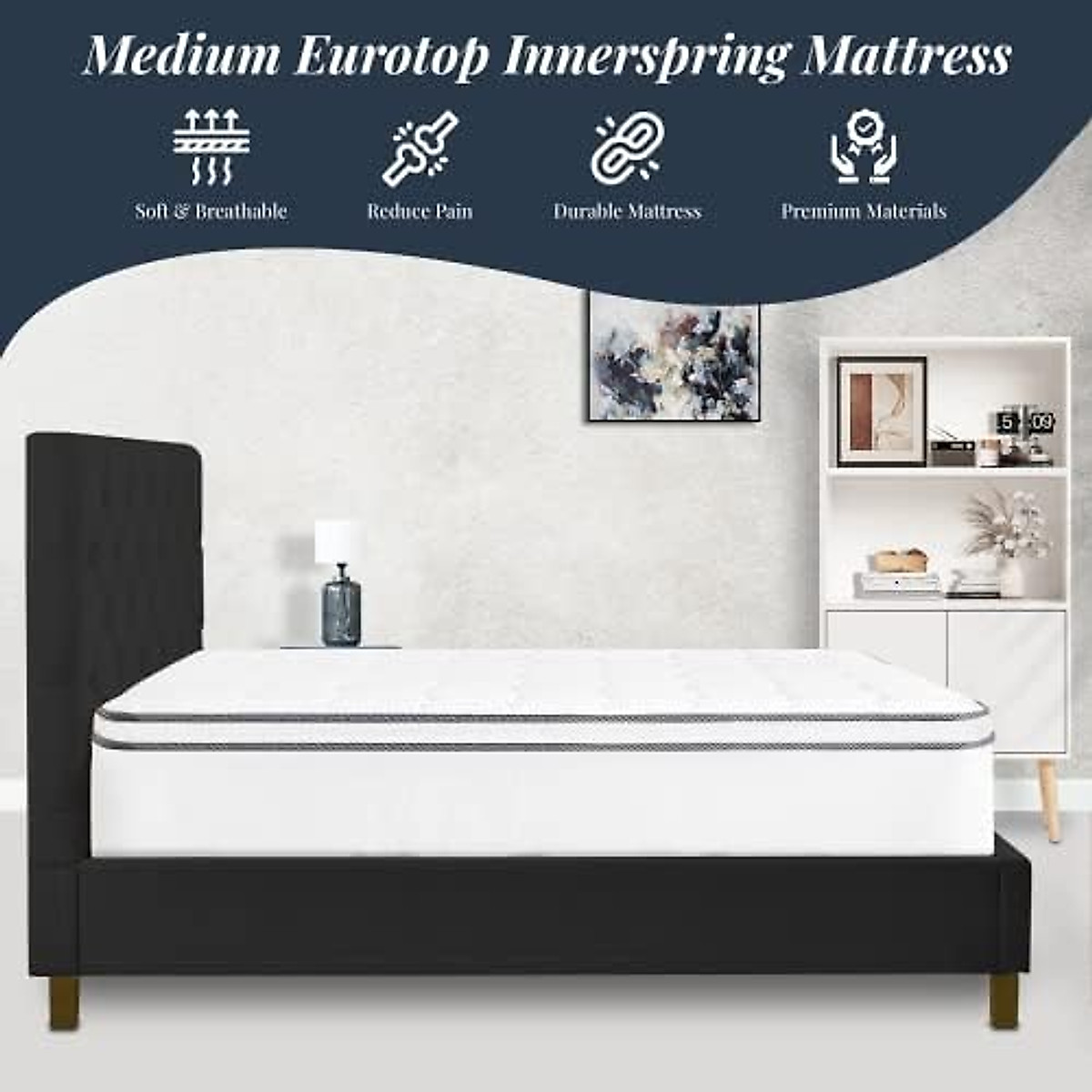 Nutan 10-inch Medium Firm with Eurotop Mattresses Provide Ultimate Comfortable and Relaxation, Complete Body Support, Maintain Correct Posture, White, Full XL