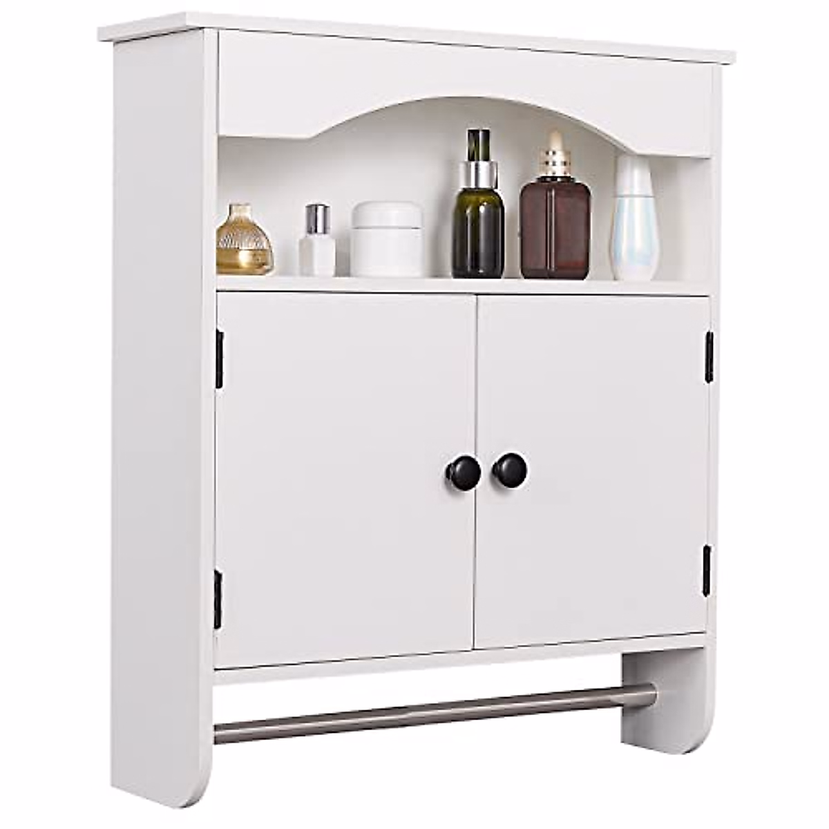 LUCYPAL Bathroom Cabinet Wall Mounted with Doors, Wooden Hanging Cabinet, Bathroom Cabinet with Towel Bar Over The Toilet, Bathroom Wall Cabinet White