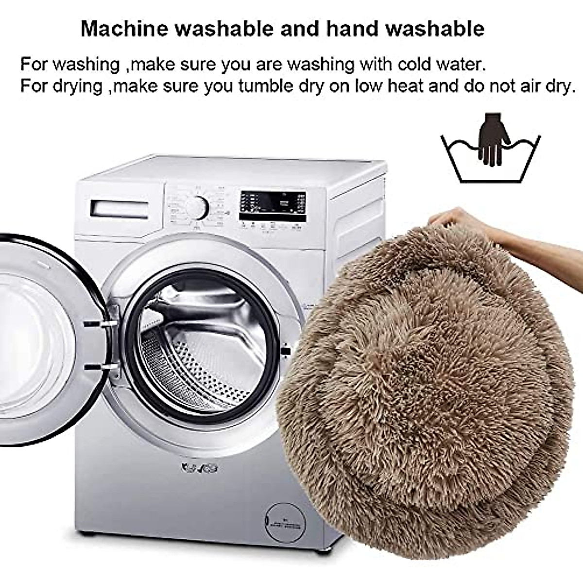 Awolf Cat Beds for Indoor Cats,24 Inch Round Donut Washable Cat Bed,Fluffy Calming Self Warming Soft Donut Cuddler Cushion Pet Bed for Small Dogs Kittens,Non-Slip