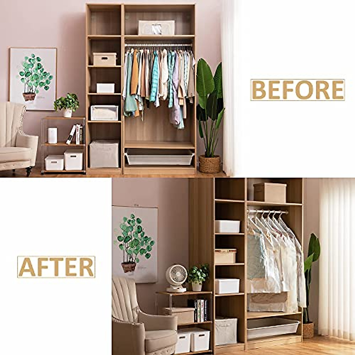 LEVERLOC Hanging Vacuum Storage Space Saver Bags for Clothes Winter Coat Garment Dress Jacket Suit Sweater Clothing Hanger Closet Organizer, Upgrade Valve Side Expandable 80% Space Save 6 Packs, 3 Long 3 Short