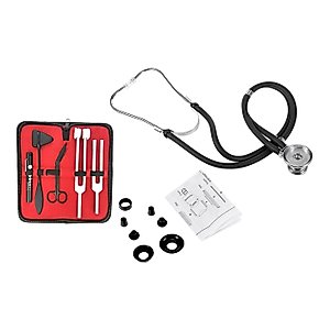 SURGICAL ONLINE Ultimate Medical Student Diagnostic Set - Premium Stethoscope & Tactical Black Set of 5 pcs Reflex Percussion Taylor Hammer + Penlight + Tuning Fork C 128 C 512 + Bandage Scissors 5.5