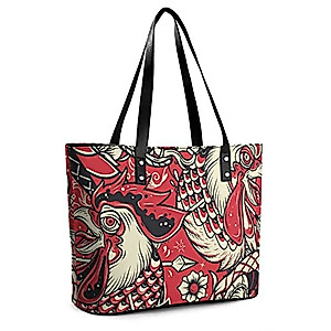 Womens Handbag Roosters Leather Tote Bag Top Handle Satchel Bags For Lady