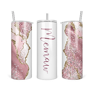 HTDesigns Memaw Tumbler For Grandma For Mother's Day - Memaw Mothers Day Gift For Grandma - Grandma Travel Mug - Cute Floral Tumbler Memaw Gift, White, 20oz