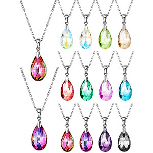 Hicarer 12 Pieces Teardrop Crystal Necklace Cubic Zirconia Pendant Necklace Jewelry for Women(Classic Style)