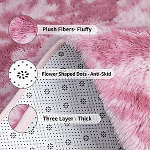 FlyDOIT Large Area Rugs for Living Room, 5x8 Feet Tie-Dyed Blush Shaggy Rug Fluffy Throw Carpets, Ultra Soft Plush Modern Indoor Fuzzy Rugs for Bedroom Girls Kids Nursery Room Dorm Home Decor