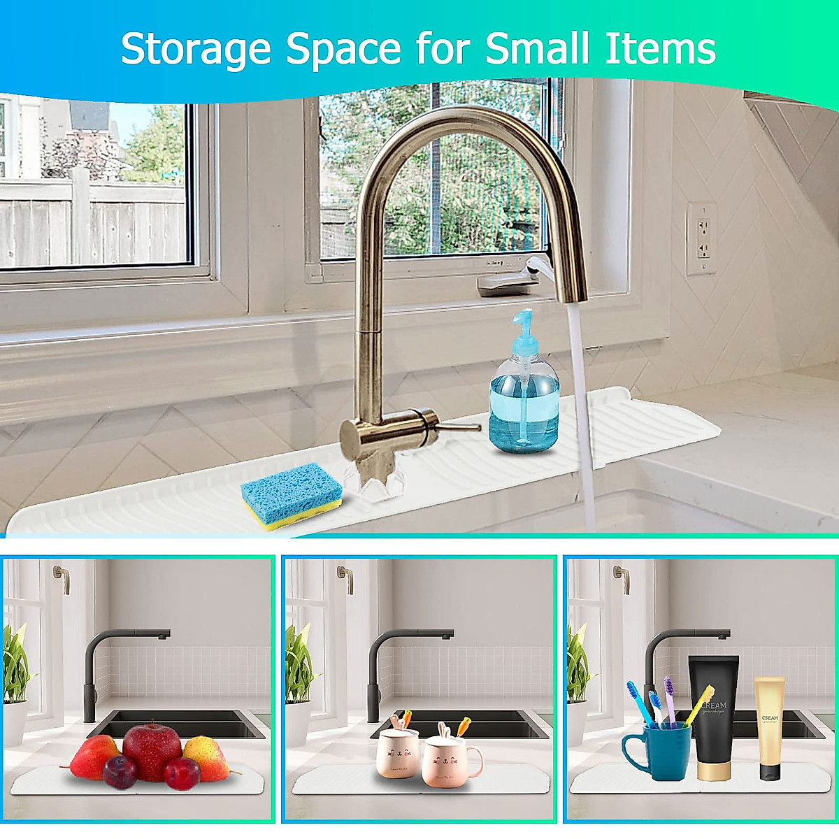 24-Inch XXL Kitchen Sink Splash Guard, Silicone Sink Protectors for Kitchen Sink, Gigabaskets Drip Catcher Tray & Draining Pad, Keep Kitchen/Bathroom/RV Faucet Counter Dry & Clean Gadget Accessories