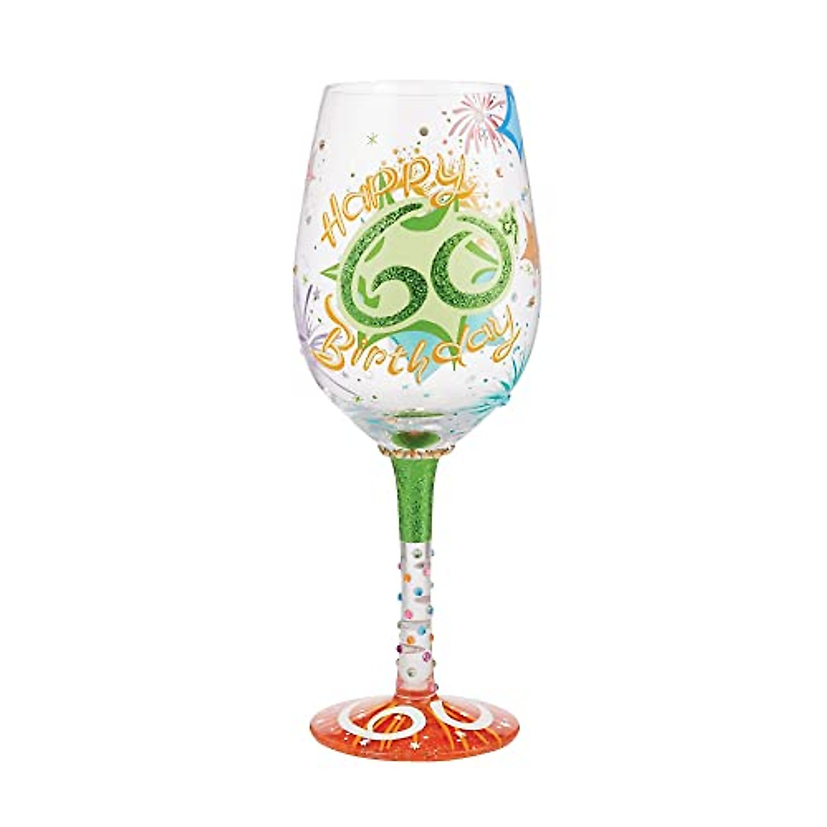 Enesco Designs by Lolita Happy 60th Birthday Hand-Painted Artisan Wine Glass, 1 Count (Pack of 1), Multicolor