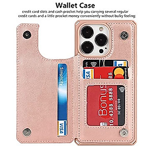 iCoverCase for iPhone 13 Pro Phone Case with Card Holder, iPhone 13 Pro Wallet Case for Women with Strap, RFID Blocking Embossed Leather Kickstand Case for iPhone 13 Pro 6.1 Inch (Heart Rose Gold)