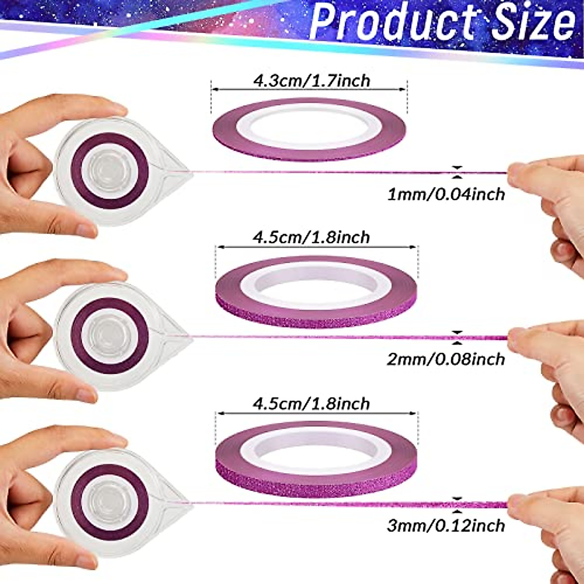 69 Rolls Line Striping Tape for Tumblers Making Holographic Pinstripe Decals for Tumblers Self Adhesive Tape with Dispenser Case for DIY Tumblers Nail Decoration Crafts (Gitter, 1 mm, 2 mm,3 mm)