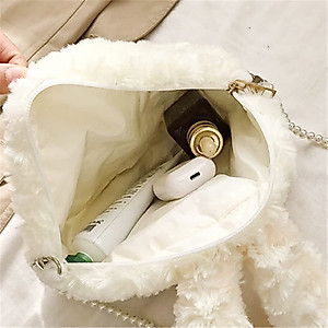 JIANEEXSQ Cute Bunny Crossbody Bag Kawaii Fluffy Plush Rabbit Animal Purse Lovely Lolita Girl Handbag Kids Teenagers Wallets (Pearl Chain), White