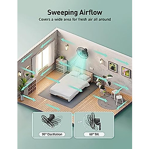 PARIS RHÔNE Wall Mount Fan with Remote,16 Inch Wall Fan with 5 Blades, 5 Speeds, 8 Hour Timer, 90° Oscillating Quiet Wall Fan with Remote for Home Office Bedroom Living Room Garage