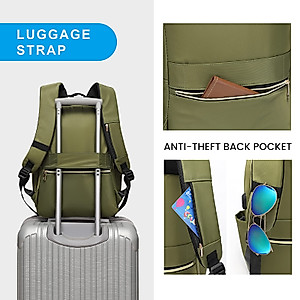 Modoker 15.6 Inch Laptop Backpack for Women, Quilted Work Backpack for Women Bookbag Teacher Backpack, Travel Backpack with USB Charging Port, Backpack Purse for Women Nurse, Green