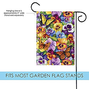 Toland Home Garden 1112319 Pansy and Butterfly Flower Flag 12x18 Inch Double Sided Flower Garden Flag for Outdoor House Butterfly Flag Yard Decoration