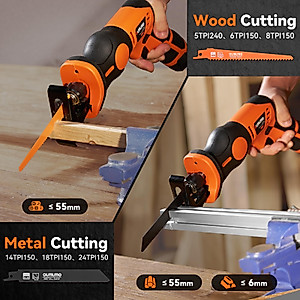 Reciprocating Saw Cordless, 12V Power Reciprocating Saw with 2 * 2000 mAh Battery, 3000SPM 13mm Reciprocating Stroke, 8 Tool-Free Saw Blade Change Reciprocating Saw for Wood Metal PVC DIY Cutting