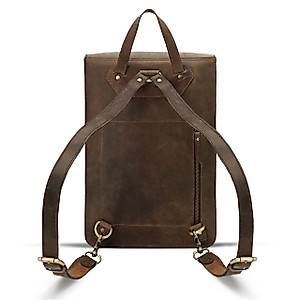 LUXEORIA Genuine Leather Backpack for Men and Women, Minimalistic Leather Backpack, Handmade Retro Style 15.6" Laptop Bag, Hiking Shoulder Daypack - Hunter Brown