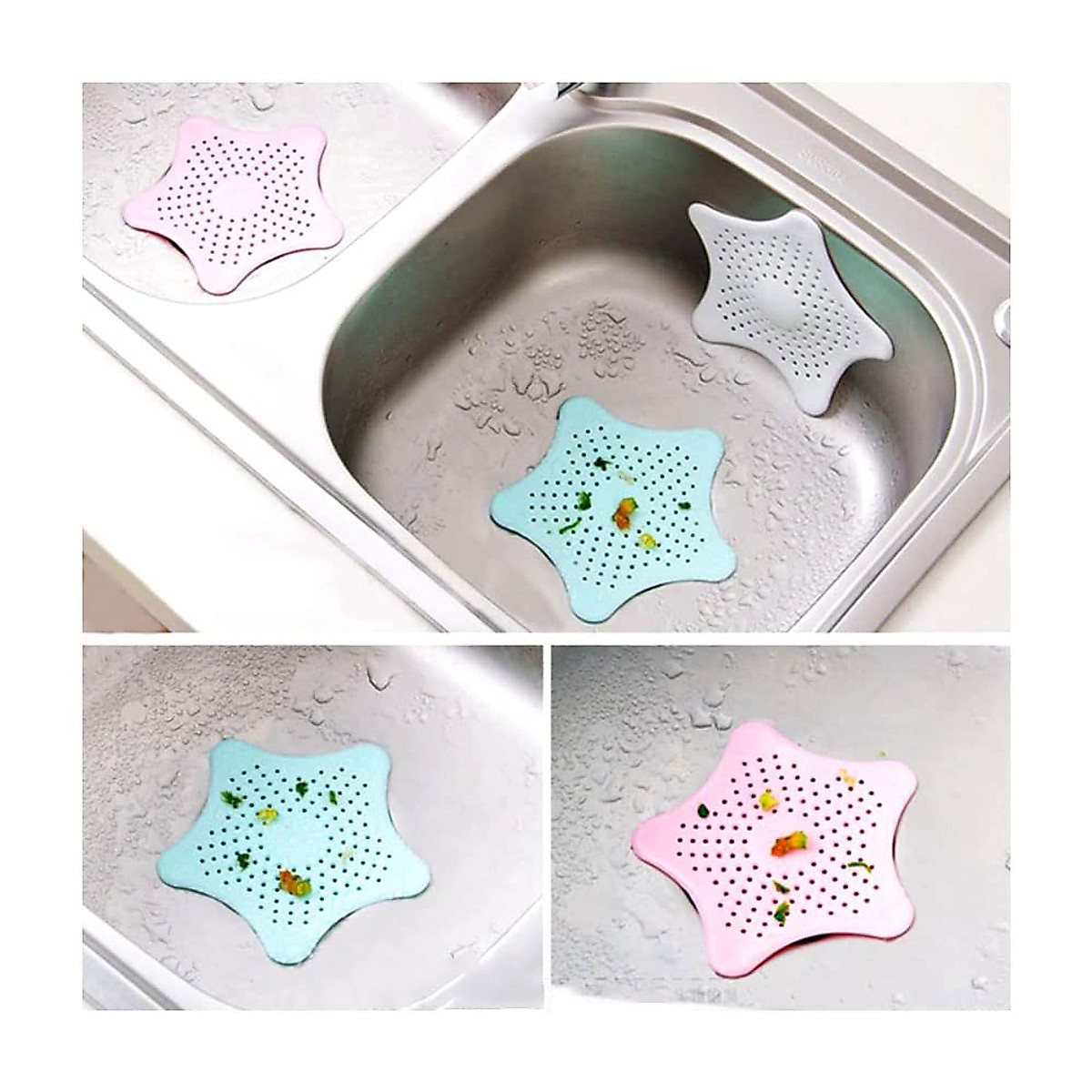 1PCS 15×13cm Bathtub Shower Floor Silicone Drain Stopper Five-pointed Star Kitchen Sink Mesh Filter,White