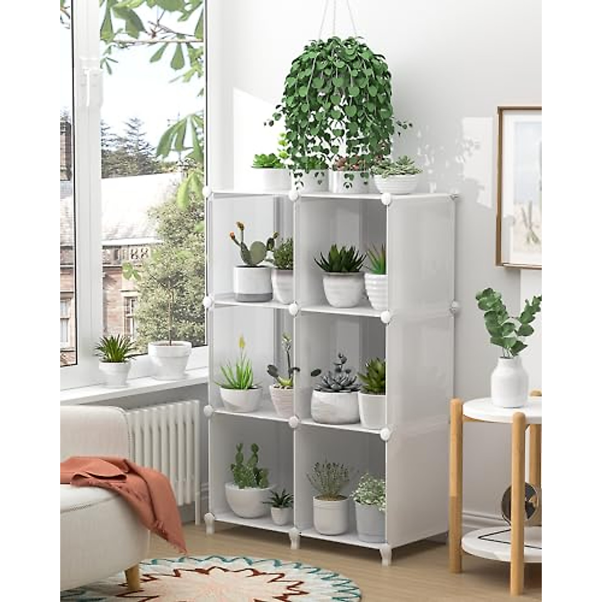 FUNLAX Cube Storage Shelf, 9 Storage Cubes Closet Organizers and Storage Portable Cube Storage Organizer Plastic Bookshelf Bookcase for Study Room, Bedroom, Office, White