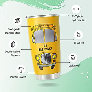 HOMISBES Bus Driver Appreciation Gifts - Stainless Steel Best Bus Driver Tumbler Cup 20oz for School Bus Driver - Gifts for Retired Bus Driver