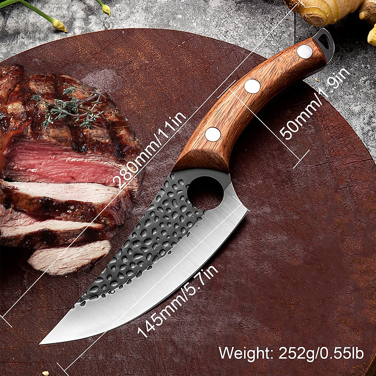 SMARTCITYNOMO Chefs Knife with Sheath - 5.7 Inch Kitchen Cooking Knife for Chopping/Meat Cutting, High Carbon Fine Steel with Pear Wood Handle for Home, Outdoor Camping, BBQ