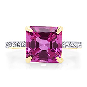 AFFY Asscher Simulated Pink Sapphire & White Cubic Zirconia Engagement Ring in 925 Sterling Silver (3.25 cttw) Ring Size-6.5