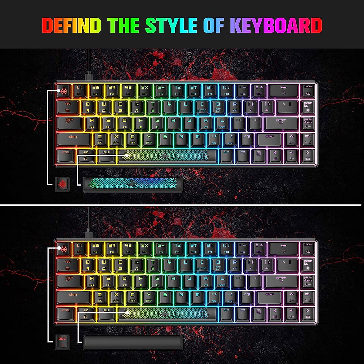 MAGIC-REFINER 60% Mini Mechanical Keyboard, MK14 Wired Gaming Keyboard with Chroma RGB Backlit,Clicky Blue Switch,NKRO 68Key No-Conflict,Ergonomic with Detachable USB-C Cable for Win/Mac/PC(Black)