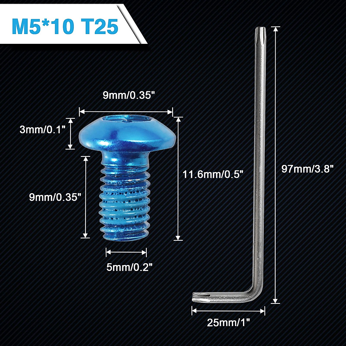 LEONTOOL 12 Pcs Bicycle Disc Brake Bolts M5x10mm MTB Rotor Bolts Blue Bicycle Rotor Screws Disc Rotor Bolts with 1 Pcs T25 Torx Wrench L for Road Bike Mountain Bike