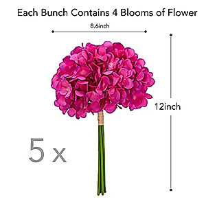 Softflame Artificial/Fake/Faux Flowers - Hydrangea Bundle Purple Color, Pack of 5, Totally 20 Heads, for Wedding, Home, Party, Restaurant