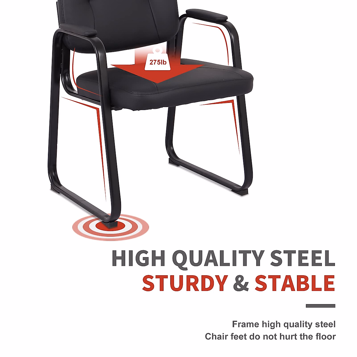 CLATINA Waiting Room Guest Chair Leather Reception Chairs with Bonded Leather Padded Arm Rest Upholstered Fabric Seat Sled Base for Conference Reception Office Home Side Desk Chair Black (1 Pack)