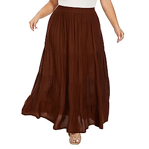 Beautybatik Maroon Women Boho Gypsy Long Maxi Tiered Peasant Skirt 3X