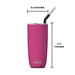 S'well Stainless Steel Tumbler with Straw and Slide-Open Lid, 24oz, Azalea Pink, Triple Layered Vacuum Insulated Containers Keeps Drinks Cold for 18 Hours and Hot for 5, BPA Free