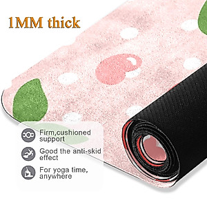 OTVEE Cherry Cute Heart Yoga Mat for Women Non Slip Ultra Thin 1 MM Travel Yoga Mat with Carrying Bag Suede Fitness Exercise Mat for Yoga Pilates Workout Routines Camping